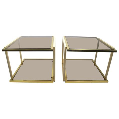 Pair Smoked Glass And Brass Open Cube Tables At 1stdibs