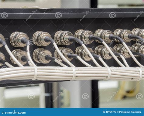 Coaxial Connectors On Panel On Patch Panel Stock Image Image Of Metal Cable