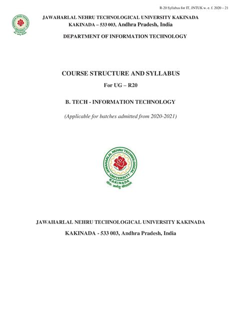 It 4 1 Cs And Syllabus Ug R20 Jawaharlal Nehru Technological University