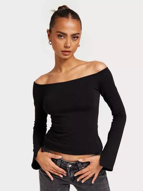 Buy Nelly Off Shoulder Slit Top Black
