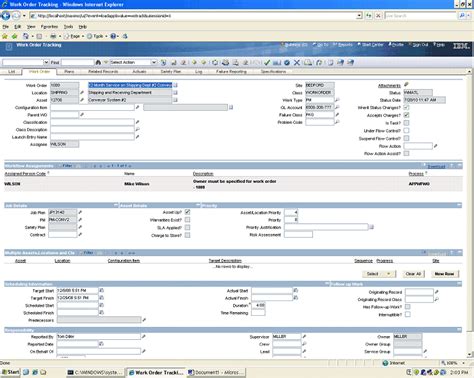 displayview workflow assignments table on main tab of work order tracking