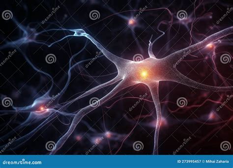 Neuron Cells Glowing In A Neural Network Conceptual Illustration Generative Ai Stock