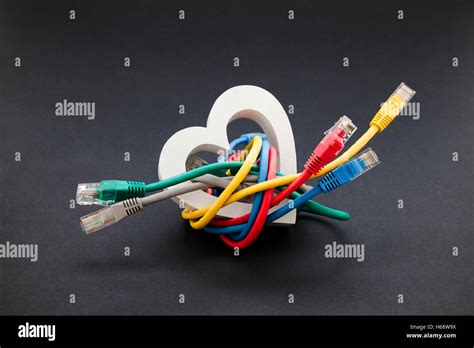 Online Love And Social Networking Concept Network Cables With Heart Shape Stock Photo Alamy