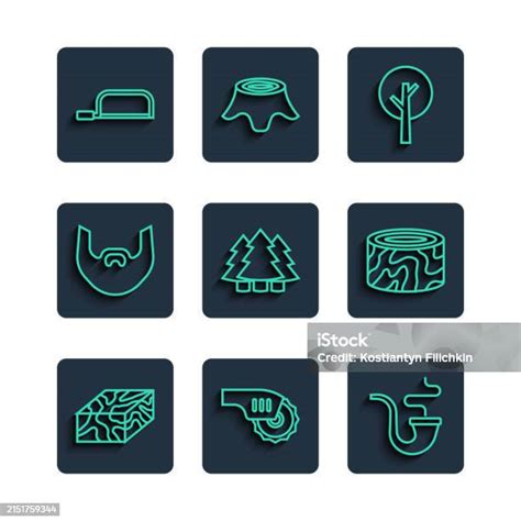 세트 라인 나무 빔 전기 원형 톱 흡연 파이프 나무 크리스마스 트리 콧수염과 수염 쇠톱과 그루터기 아이콘 벡터 가루로 빻은에 대한 스톡 벡터 아트 및 기타 이미지 Istock