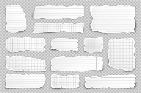 투명한 배경에 찢어진 종이 스트립 찢어진 가장자리가있는 현실적인 구겨진 종이 스크랩 노트북 페이지의 줄 지어 조각 벡터 일러스트레이션 종이에 대한 스톡 벡터 아트 및 기타