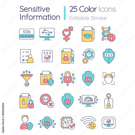 Sensitive Information Rgb Color Icons Set Personal Data Protection Safe Privacy Isolated