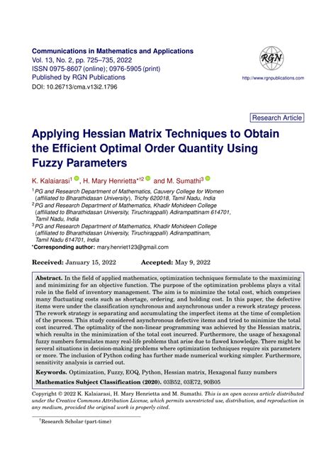 pdf applying hessian matrix techniques to obtain the efficient