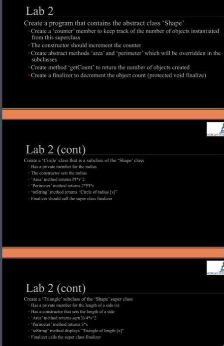 Solved Create A Program That Contains The Abstract Class