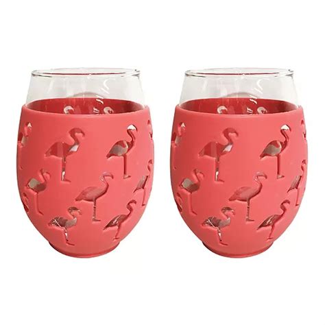 Celebrate Summer Together 2 Pc Flamingo Stemless Wine Glass Set