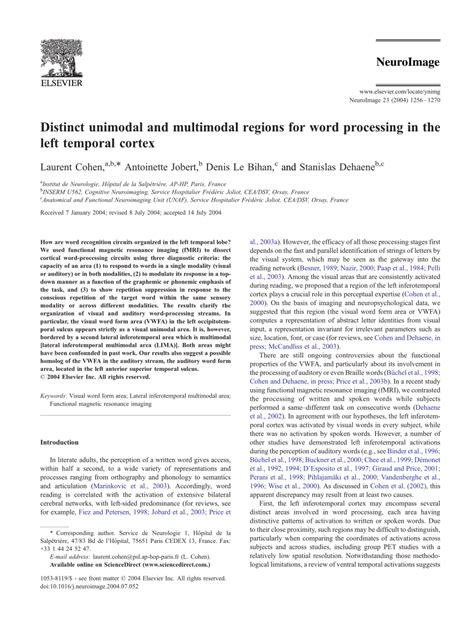Pdf Distinct Unimodal And Crossmodal Regions For Word Processing In The Left Temporal Cortex
