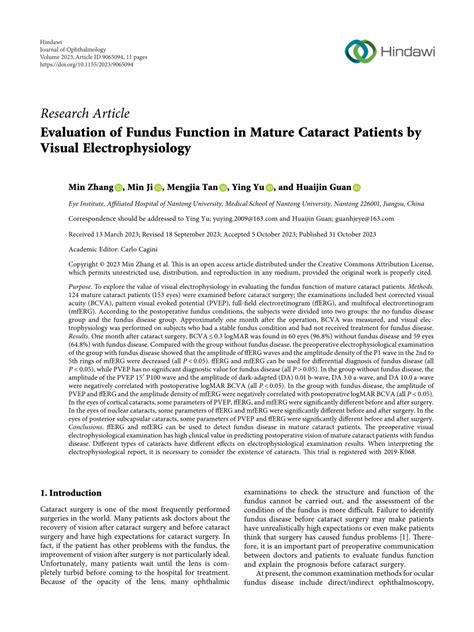 Pdf Evaluation Of Fundus Function In Mature Cataract Patients By Visual Electrophysiology