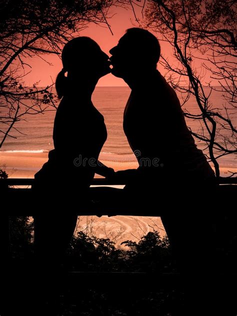 Het Jonge Kussen Van Het Paar Stock Afbeelding Image Of Silhouet Vakantie