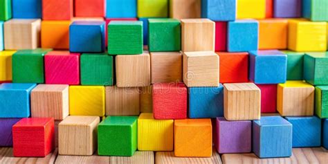 Colorful Wooden Blocks Aligned Wide Format Creative Ai Stock Illustration Illustration Of Wall
