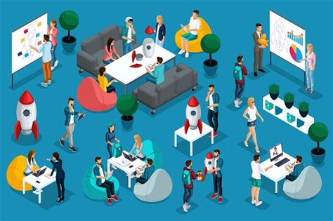 품질 아이소메트리 3d 캐릭터 젊은 기업가 팀웍 집합 시작을 만듭니다 광고 컨셉 만들기 가방에 대한 스톡 벡터 아트 및 기타 이미지 Istock