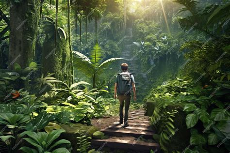 Premium Ai Image A Man Walk In The Jungle