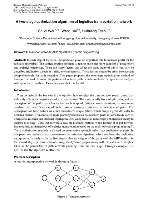 A Two Stage Optimization Algorithm Of Logistics Transportation Network Scientificnet