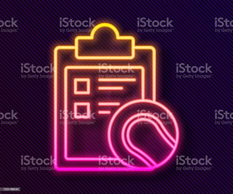 검은 색 배경에 격리 빛나는 네온 라인 체크 리스트 클립 보드와 테니스 공 아이콘 스포츠 장비 벡터 일러스트레이션 Championship에 대한 스톡 벡터 아트 및 기타