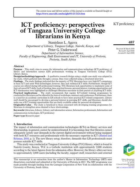 Bb Ict Proficiency Perspectives Of Tangaza University College