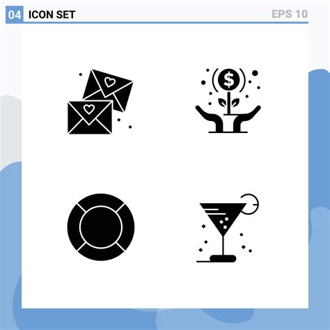 4 thematic vector solid glyphs and editable symbols of email basic