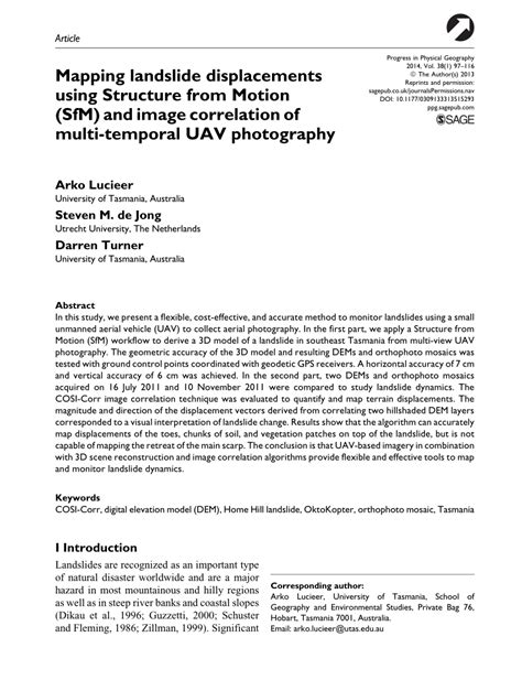 Pdf Mapping Landslide Displacements Using Structure From Motion Sfm And Image Correlation Of