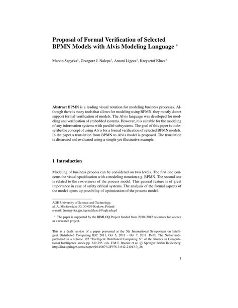 Pdf Proposal Of Formal Verification Of Selected Bpmn Models With Alvis Modeling Language