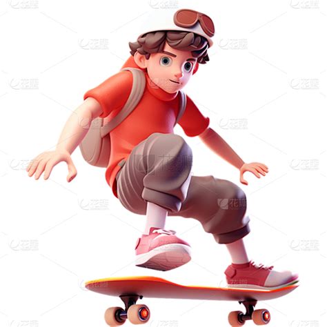通用3d帅气卡通男孩滑板运动人物贴纸