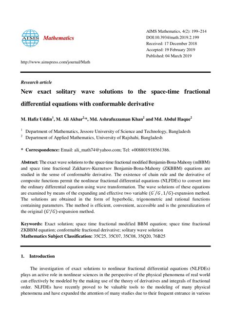 Pdf New Exact Solitary Wave Solutions To The Space Time Fractional Differential Equations With