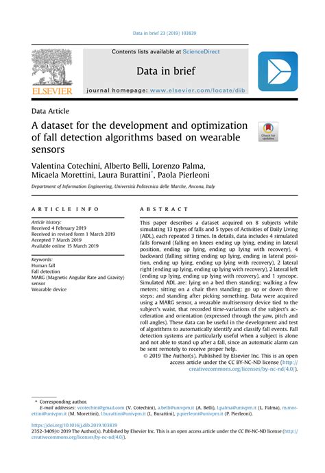 Pdf A Dataset For The Development And Optimization Of Fall Detection
