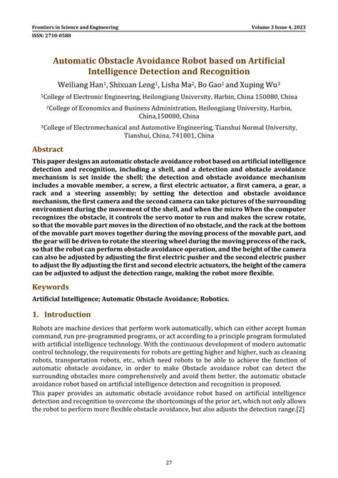 Pdf Automatic Obstacle Avoidance Robot Based On Artificial Intelligence Detection And Recognition