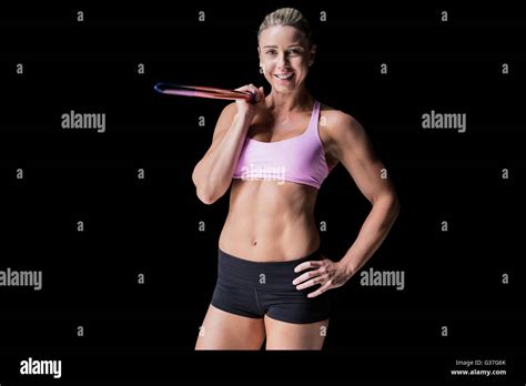 Female Athlete Holding A Javelin Stock Photo Alamy