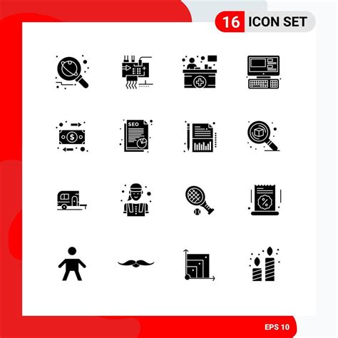 user interface pack of 16 basic solid glyphs of education monitor