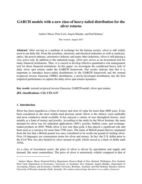 Pdf Garch Models With A New Class Of Heavy Tailed Distribution For The Silver Returns