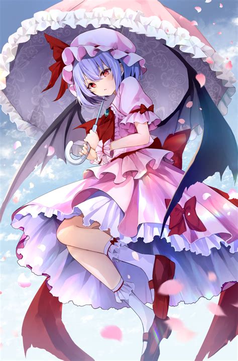 Safebooru 1girl Absurdres Bat Wings Blue Hair Bow Dress Flying Frills