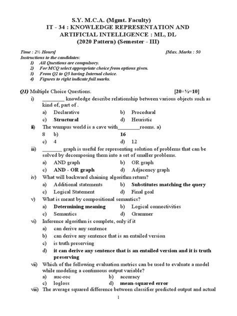 Cce3 Knowledge Representation And Ml Dl With Answer Pdf Machine