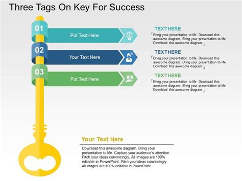 Three Tags On Key For Success Flat Powerpoint Design PowerPoint