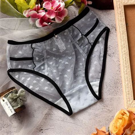 Kawaii Heart Print Ultra Thin Lace Mesh See Through See Through Panties