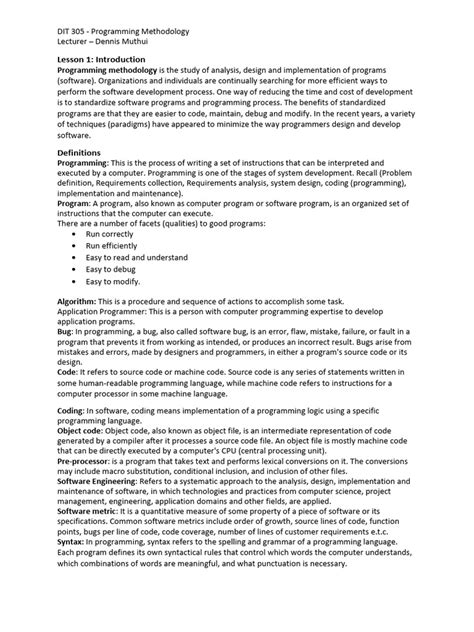 Dit 305 Programming Methodology Lesson 1 Pdf
