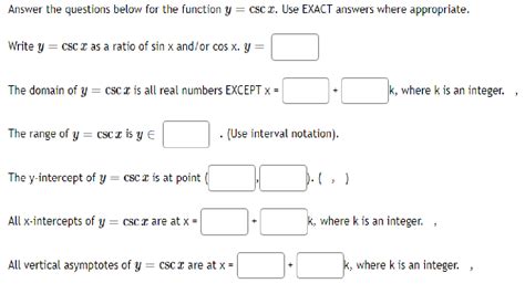 Solved Answer The Questions Below For The Function Y CSC Chegg Com
