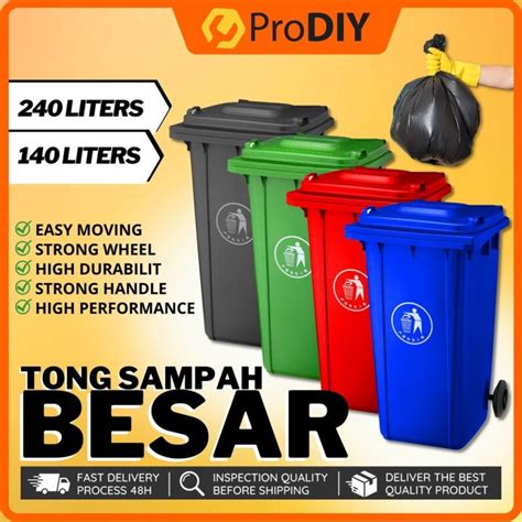 Tong Sampah Besar Bertutup 240l 120l Indoor And Outdoor Heavy Duty Garbage Bin With Wheel