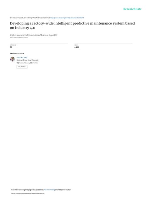 Developing A Factory Wide Intelligent Predictive Maintenance System Based On Industry 4 0 Pdf