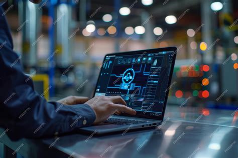 Premium Photo Machine Realtime Monitoring Software Used By Engineer Hand In Smart Factory