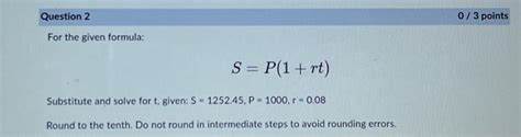 Solved Question For The Given Formula S P Rt Chegg