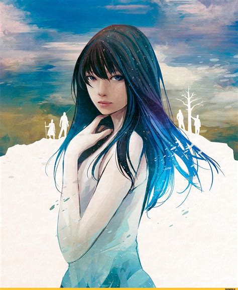 Нарисованная девушка с голубыми волосами