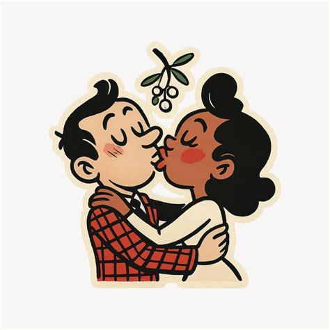 Retro Couple Kissing Mistletoe Free Photo Illustration Rawpixel