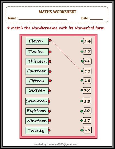Maths Worksheet With Numbers Name