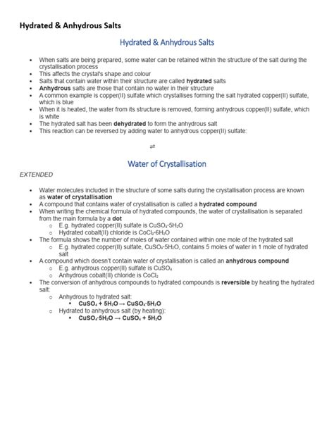 Hydrated Vs Anhydrous Salts Explained Pdf