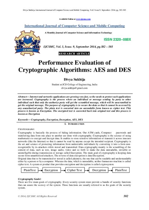 Pdf Performance Evaluation Of Cryptographic Algorithms Aes And Des