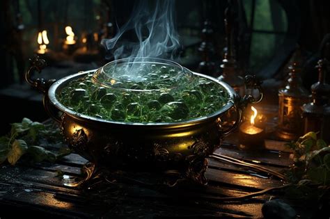 Premium Ai Image Cauldron Bubbling Over With Green Potion