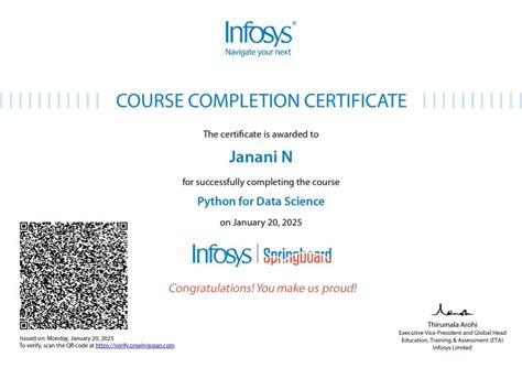 Janani N On Linkedin Infosysspringboard Python Datascience Certification Onlinelearning