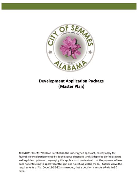 Fillable Online Development Application Package Master Plan Fax Email